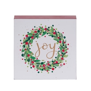 Joy Wreath Block Freestanding Tabletop Sign Multicolor Wood - Bed Bath ...