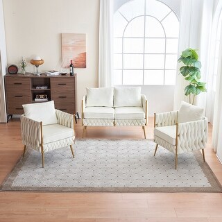 Fluffy Tufted Sectional Sofa Sets with Handmade Bucket Woven Loveseat ...