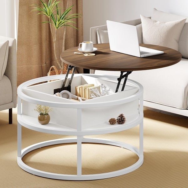 Moasis Round Lift Top Coffee Table for Living Room with Storage Circle ...