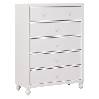 5 Drawer Wooden Chest with Turned Legs and Round Knobs, White - Bed ...