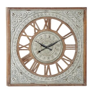 Metal Scroll Decorative Wall Clock with Embossed Metal - Brown - Roche ...