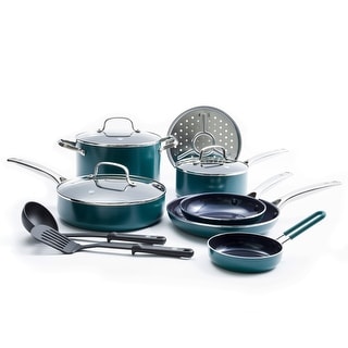 12-Piece Ceramic Non-Stick Cookware Set, Green - Bed Bath & Beyond - 36998526