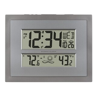 Atomic Digital Wall Clock with Temperature & Forecast in Gray/Silver ...