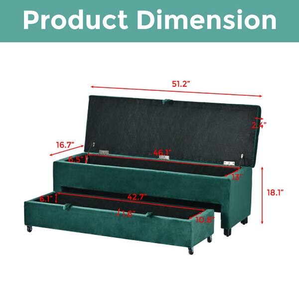 Two Spacious storage space Green tufted ottoman Polyester entryway ...