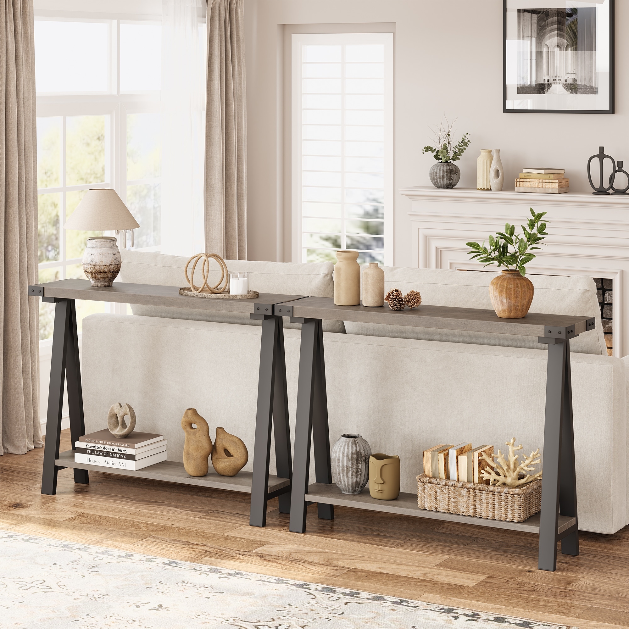 Industrial Console Table for Entryway, 55.1" Narrow Entryway Table with ...