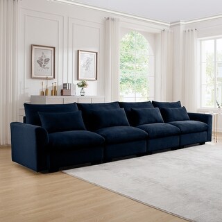 Blue 4-Seater Modular Sectional Sofa with Lumbar Pillows - Bed Bath ...