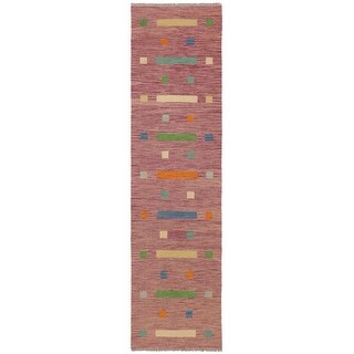 Chic Turkish Kilim Kian Purple Blue Hand-Woven Wool Runner - 2'10'' x 9 ...