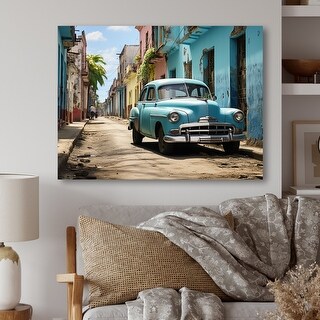 Designart "Cuban Classic Blue Car" Transportation Metal Wall Decor ...