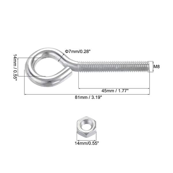 M8x50mm Eye Hooks Screws Bolts Kit,5pcs Carbon Steel Hanger Eyelet ...