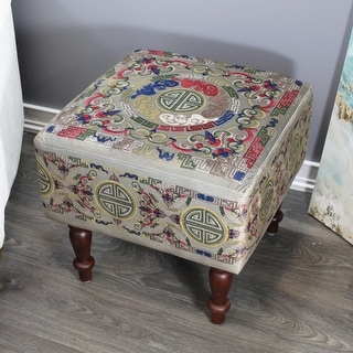 Natural Geo Multicolored Gray Decorative 17" Square Stool - Bed Bath ...