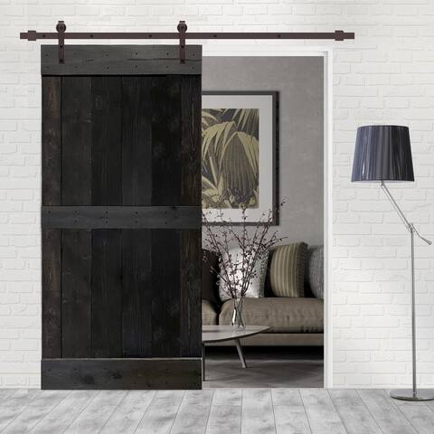 36 in x 84 in Charcoal Black Stained Barn Door w/ Sliding Hardware ...