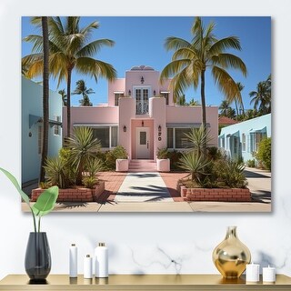 Designart "Miami Pink House IV" Beachhouse Canvas Prints - Bed Bath ...
