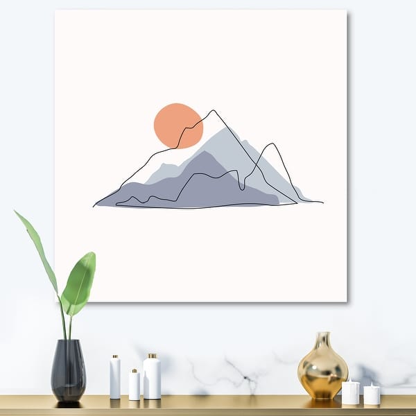 Designart "Abstract Mountainscape With Red Moon" Modern Canvas Wall Art ...