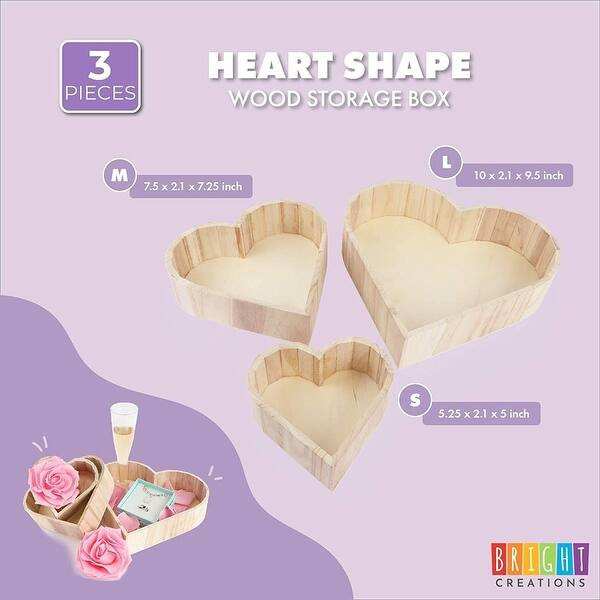 Unfinished Wooden Heart Shaped Tray Set for Storage and Display (3 Pack ...