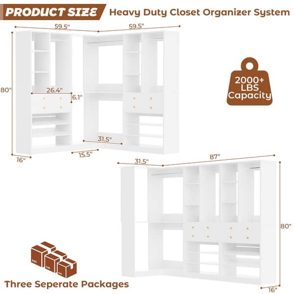 Grimm Set of 2/ 3 Coner Closet System with Shoe Racks and Drawers ...