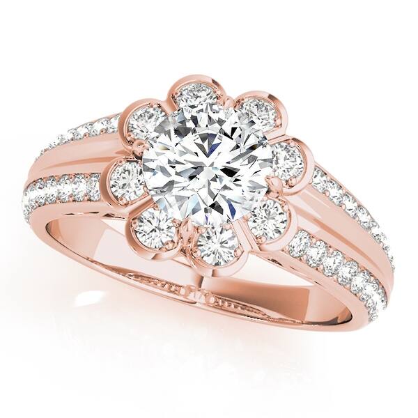 Auriya 14k Rose Gold Lab Grown Round Diamond Halo Engagement Ring 0.50 ...