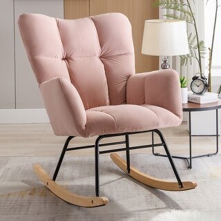 Pink Velvet 31.5" High Back Buttons Tufted Rocking Chair - Bed Bath ...
