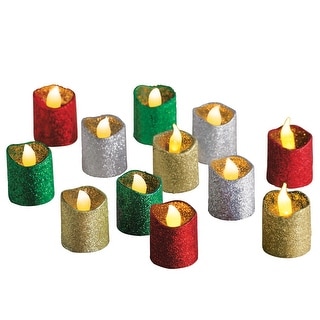 LED Glitter Holiday Flameless Votives - Set of 12 - 6.000 x 5.850 x 2. ...