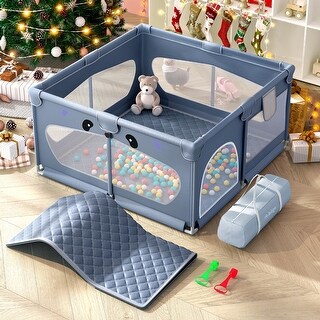Baby Playpen with Mat, 50" x 50" Safety Playpen for Babies,Easy ...