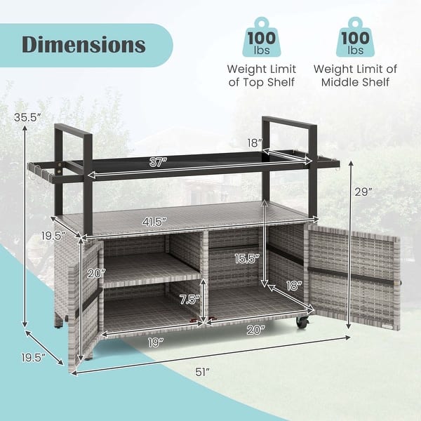 Outdoor Bar Cart Rolling Storage Cabinet Wicker Buffet Serving Cart ...