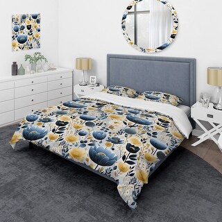 Designart "Blue And White Ferns Tranquility I" Yellow Cottage Bedding ...