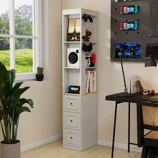 73 Inch Tall Slim Storage Cabinet Three-Tier Media Storage With Three ...