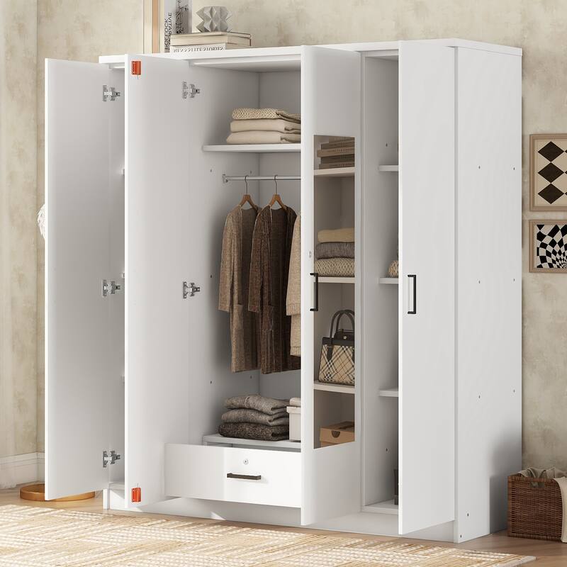 Large Capacity Wardrobe Freestanding High Wardrobe 4-Door Mirror ...