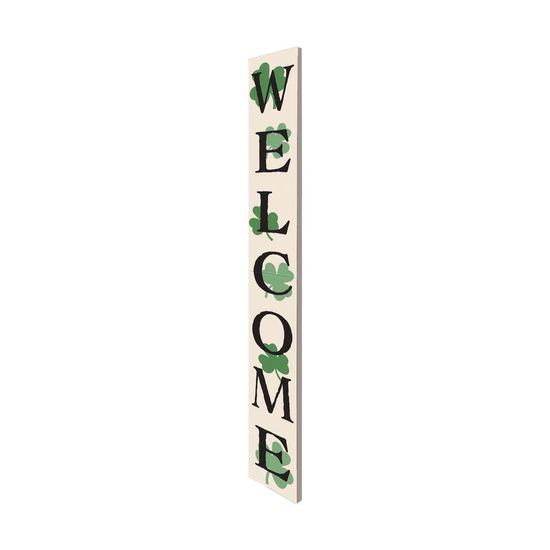 HomeRoots 72" Off White Black And Green Solid Wood Shamrock Welcome ...