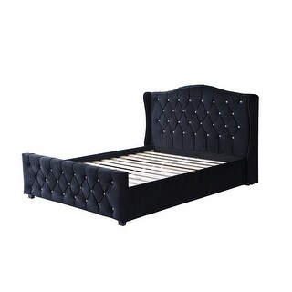 Modern Black Velvet Soft Button Bed Frame - Bed Bath & Beyond - 37080048