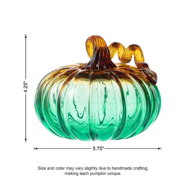 Glitzhome Fall Thanksgiving Two-Tone Gradient Turquoise Glass Pumpkin ...