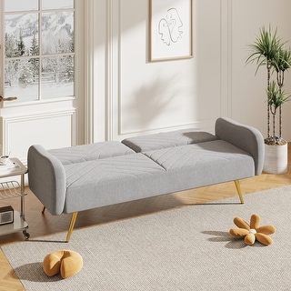 Fabric Futon Sofa Bed Double Sofa with Split Backrest and Two Pillows ...