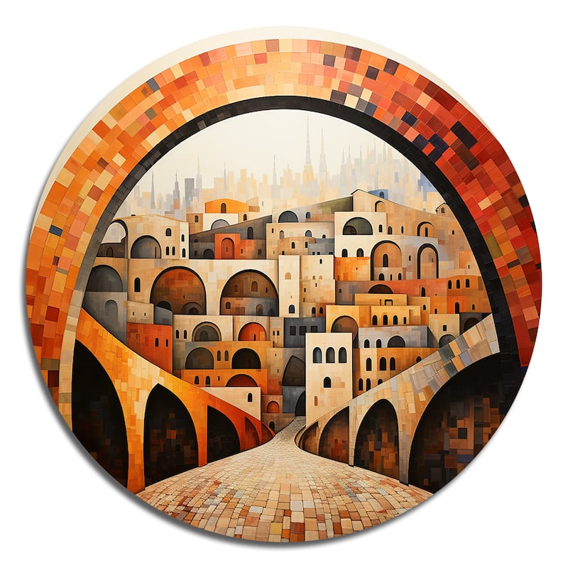 Designart "Orange Bridge Dynamic Archways Pointillism II" Pointillism ...