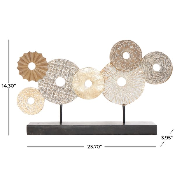 Beige Resin Overlapping Carved Circle Disk Floral Sculpture with Black ...