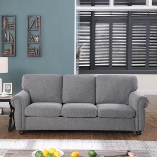 Dark Grey 84.6" Chenille 3-Seater Rolled Arms Sofa with Solid Wood ...