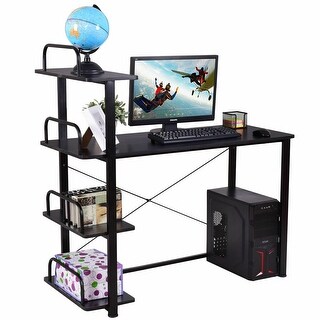 Gymax 4 Tier Computer Desk Wood Laptop Writing Table Shelves - Bed Bath ...