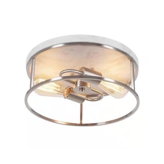 Alsy 13"W 2-Light Brushed Nickel with White Marbled Base Flush Mount ...