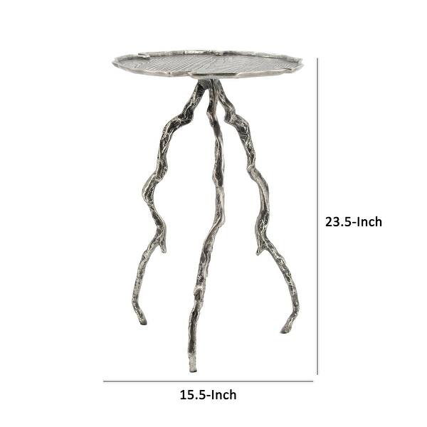 24 Inch Accent Table, Aluminum Metal Branch Tripod Legs, Antique Silver ...