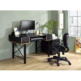 Desks, Modern Black Computer Desk with 2 Drawers and Keyboard Tray ...