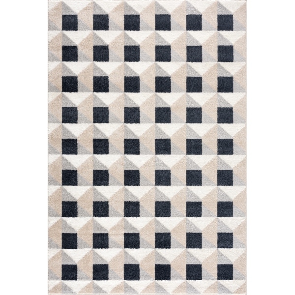 Abani Rugs Nuevo NUE100A Square Grid Pattern Cream Black Area Rug - Bed ...