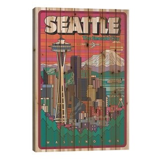 Seattle Pop Art Travel Poster Print On Wood by Jim Zahniser - Multi ...