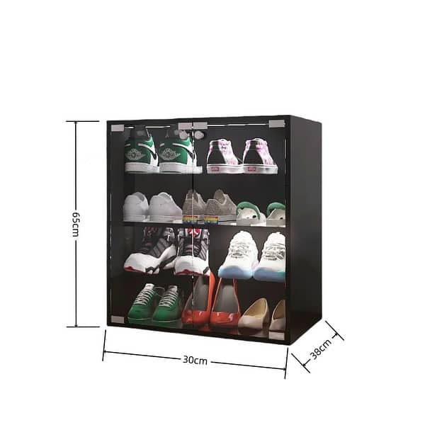 4 Layers Black Shoe Cabinet with Glass Door and Glass Layer Shoes ...