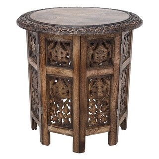 Antique Coffee Table Round Boho End Furniture Carved Room Wooden Side ...