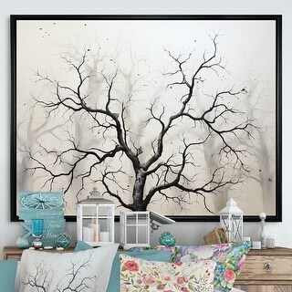 Designart "White And Grey Minimalism Maple Tree II" Tree Maple Framed ...