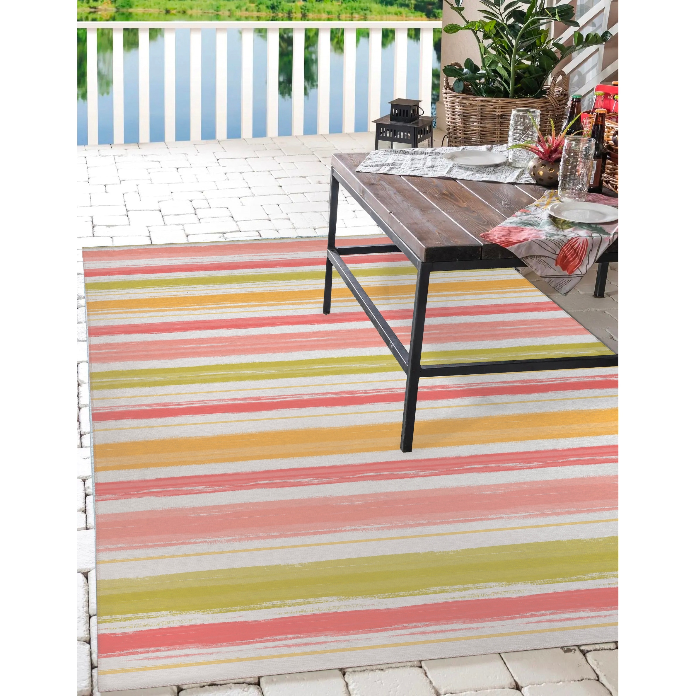 Soft Shag Cream Black Straight Lines Area Rug - On Sale - Bed Bath ...