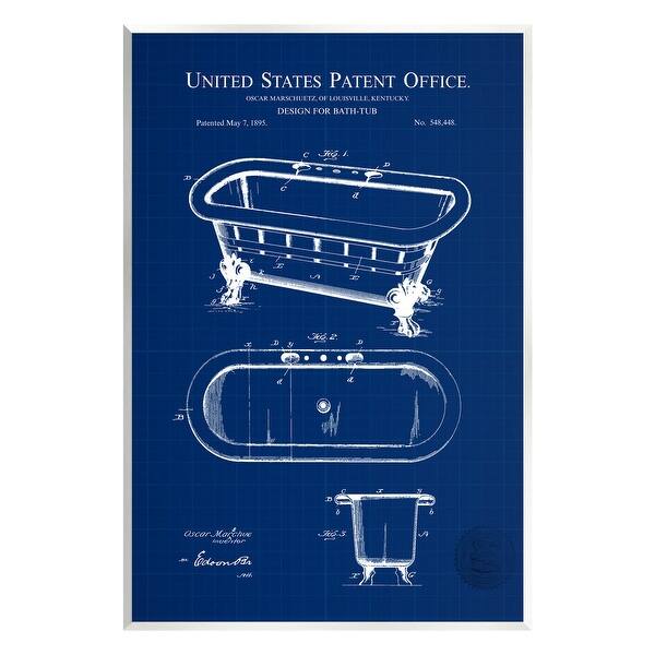 Stupell Blue Bathtub Patent Blueprint Wall Plaque Art, Design by Karl ...