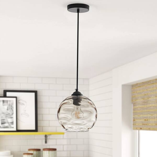 Modern Black 1-Light Clear Water Ripple Glass Shade Hanging Lamp - Bed ...