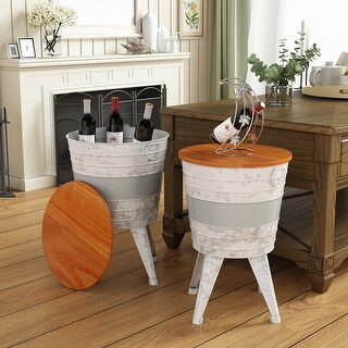 Farmhouse Rustic End Table Set, Storage Side Tables w/Round Wood Lid ...