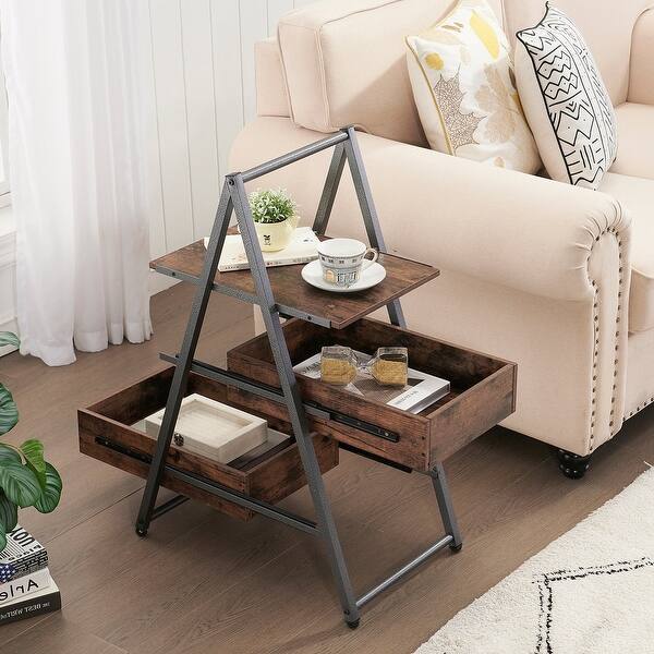 Taomika Modern Triangle Tray Table with Storage Drawer - Bed Bath ...
