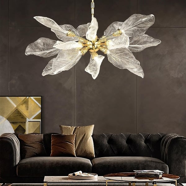 KAYLA D31.5" 18-Light Modern Chandelier, Bionic Leaf Chandelier - Bed ...