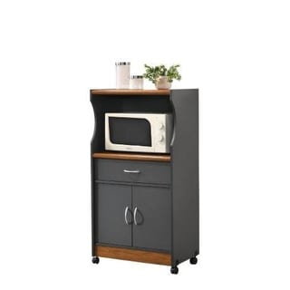 45" Gray and Oak Brown Microwave Kitchen Cart - Bed Bath & Beyond ...